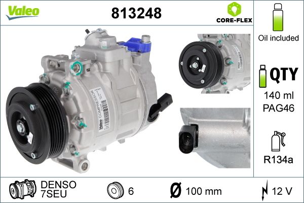 Valeo 813248 Air Con Conditioning AC Compressor R134a Pag46 140ml 100mm ...